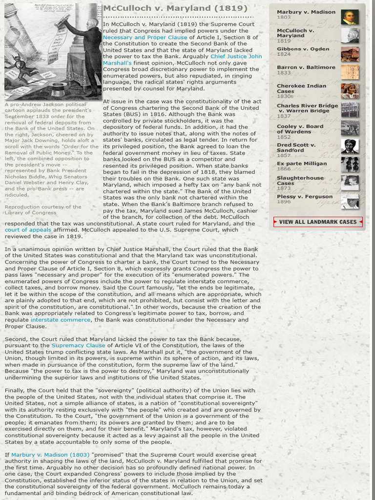 The Supreme Court - The First Hundred Years - Landmark Cases ...