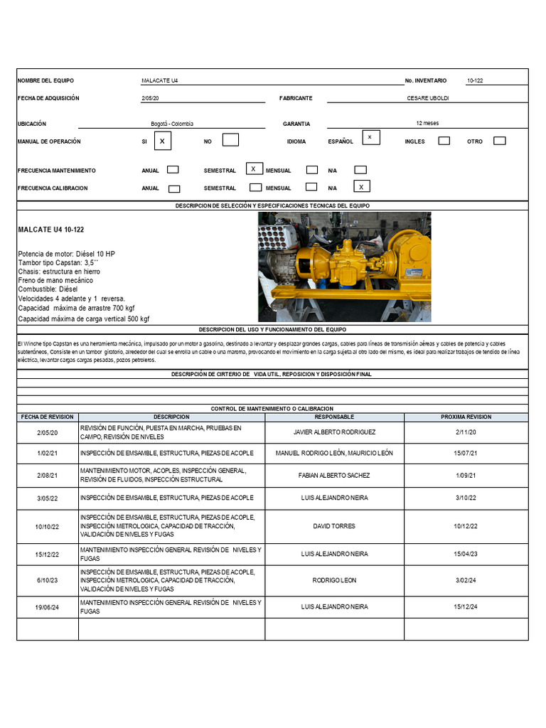 Ficha Tecnica Malacate 10-122 - Jun 2024 | PDF | Vehículos | Tecnología ...