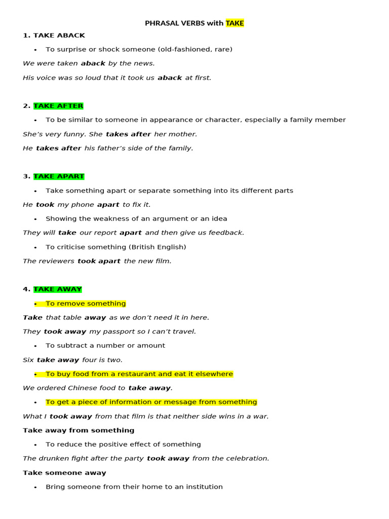 Essential Phrasal Verbs with "Take" | PDF | Wellness