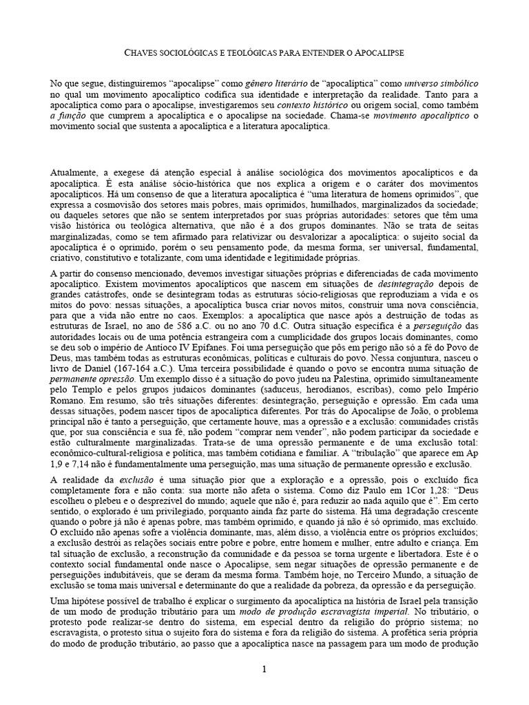 Compreendendo o Apocalipse Sociologicamente | PDF | Escatologia | Livro ...