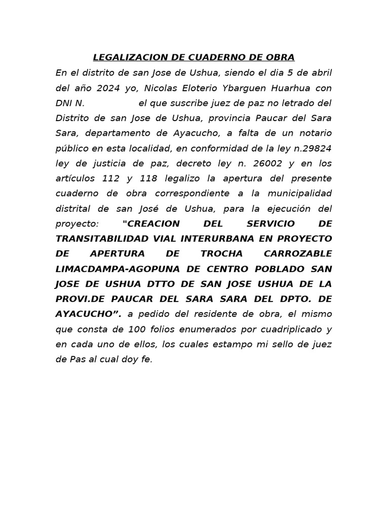 Legalizacion de Cuaderno de Obra | PDF