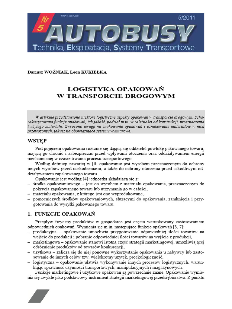 Logistyka Opakowań W Transporcie DR | PDF