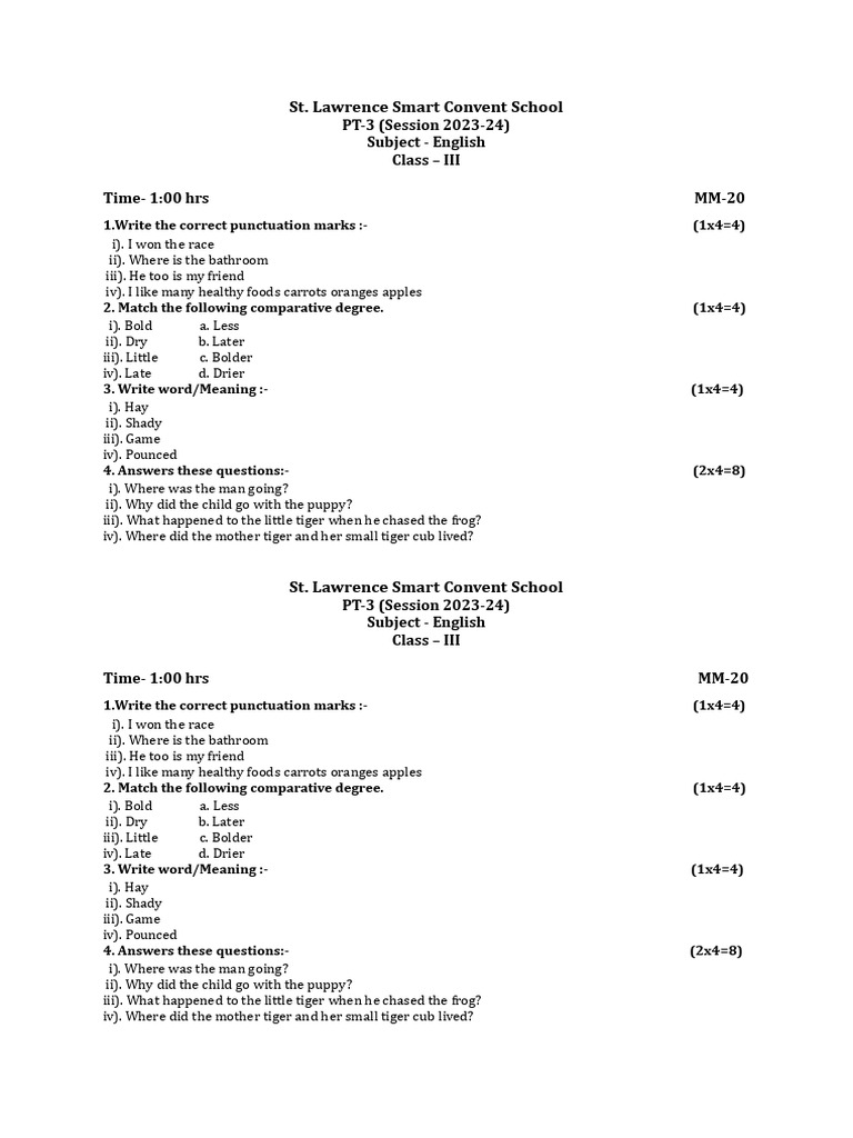 CLASS 3RD ENGLISH | PDF