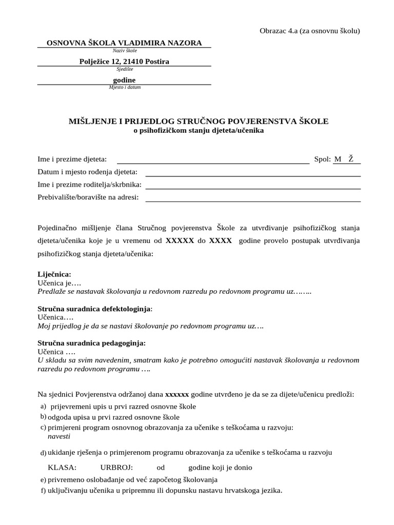 Obrazac 4a Prazan | PDF