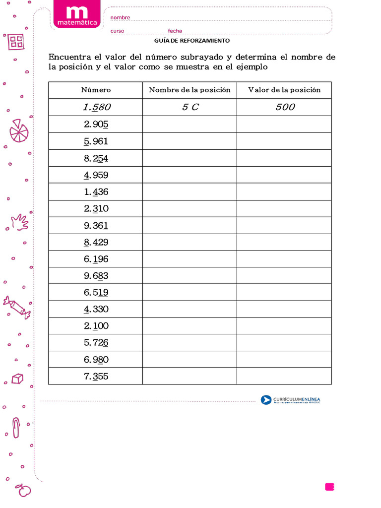 Guía de Valor Posicional y Comparación Numérica | PDF
