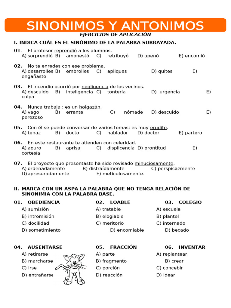 Ejercicios de Sinónimos y Antónimos | PDF