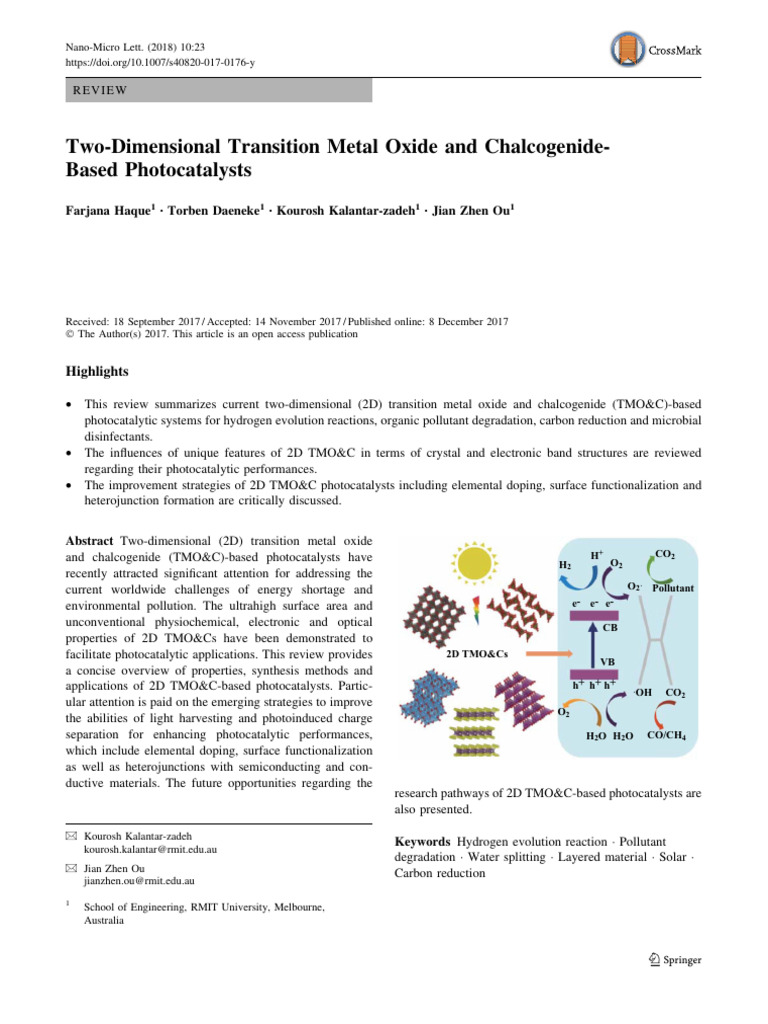 2D Metal Oxide Photocatalysts Review | PDF | Materials | Chemistry