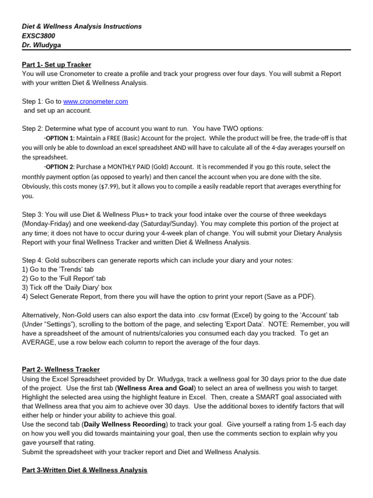 Diet Wellness Analysis Instructions Updated | PDF | Fat | Carbohydrates