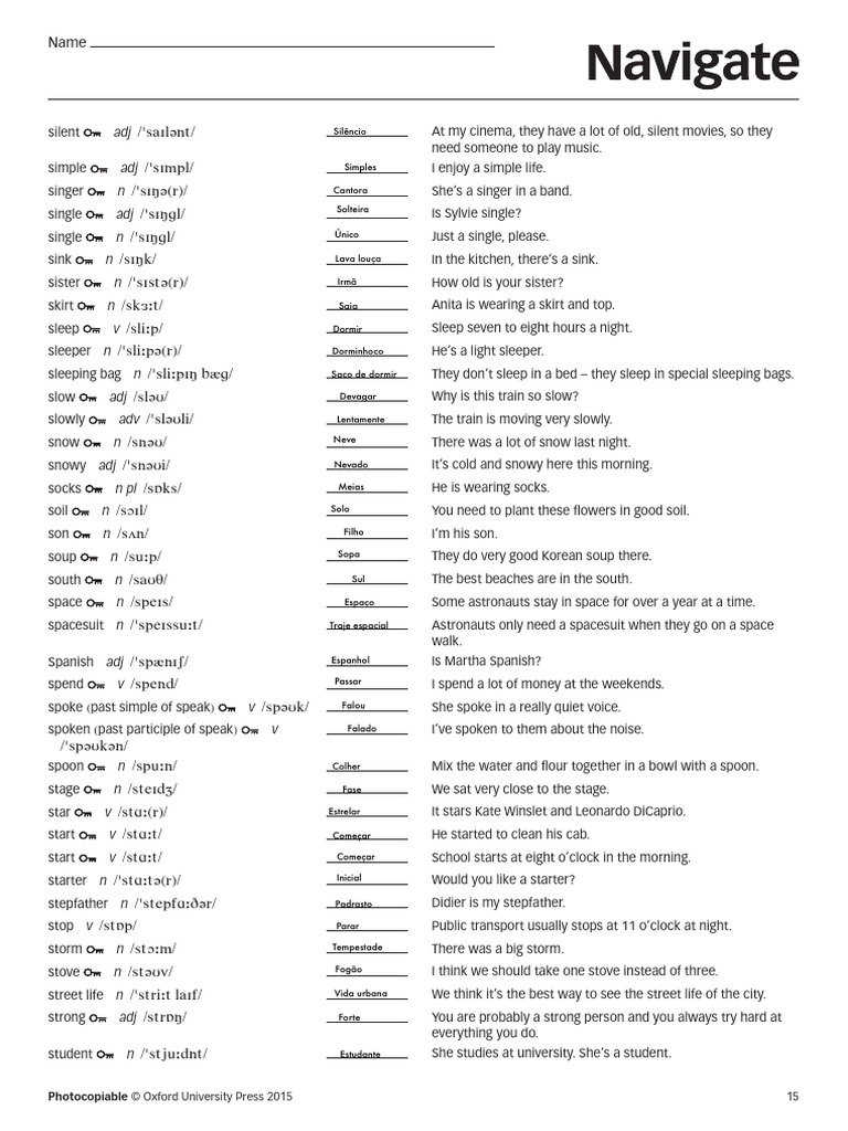 Navigate A2 Wordlist - A To Z-1 15 | PDF