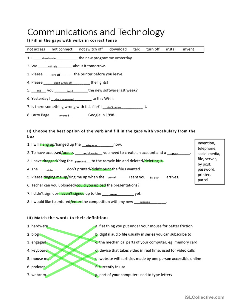Communications and Technology (Vocabulary Practise) | PDF | Computer ...