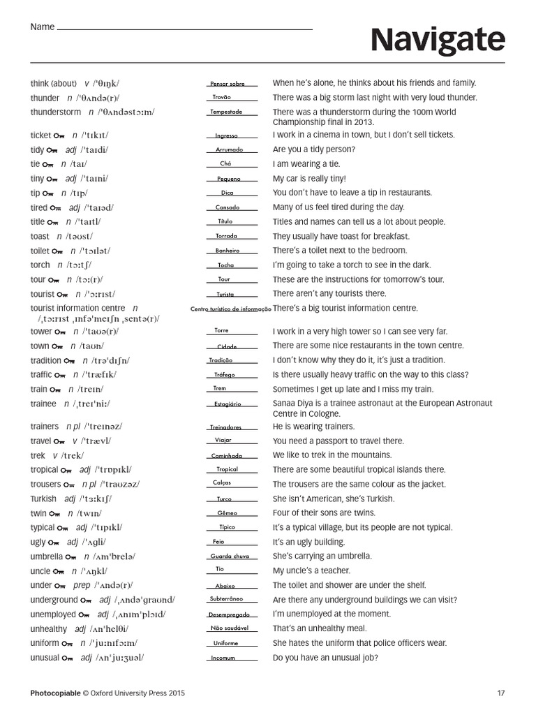 Navigate A2 Wordlist - A To Z-1 17 | PDF