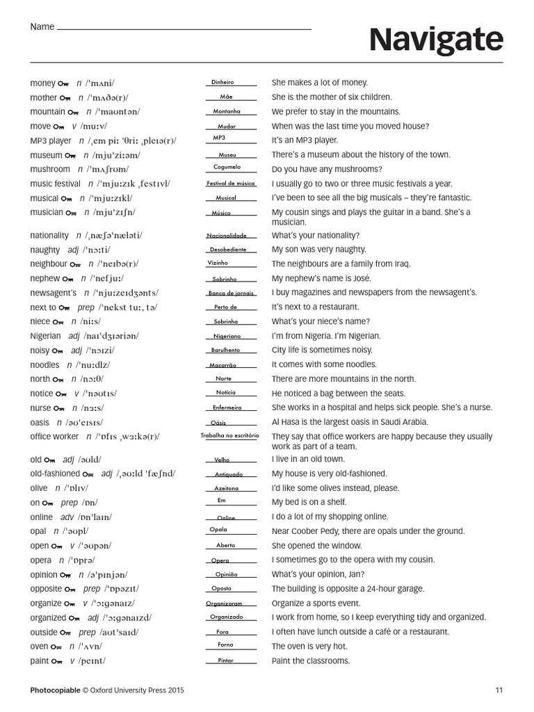 Navigate A2 Wordlist - A To Z-1 11 | PDF