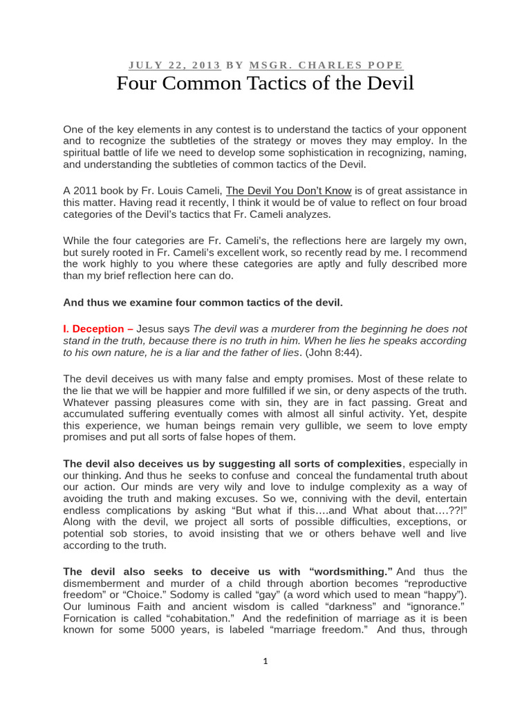 Four Common Tactics of The Devil | PDF | Satan | Devil