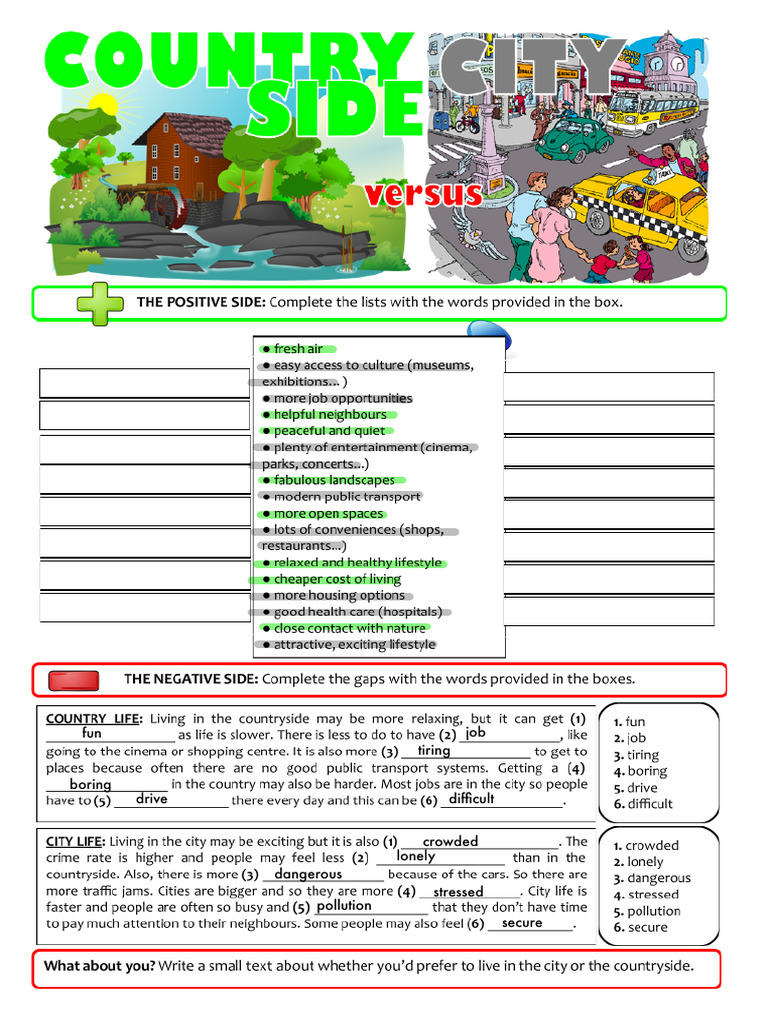 City Vs Countryside - Exercises | PDF