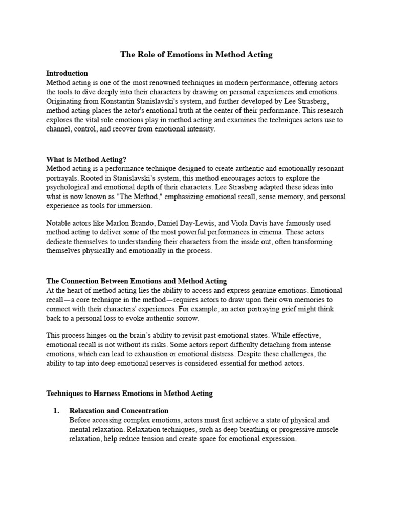 The Role of Emotions in Method Acting | PDF | Psychological Concepts | Psychology