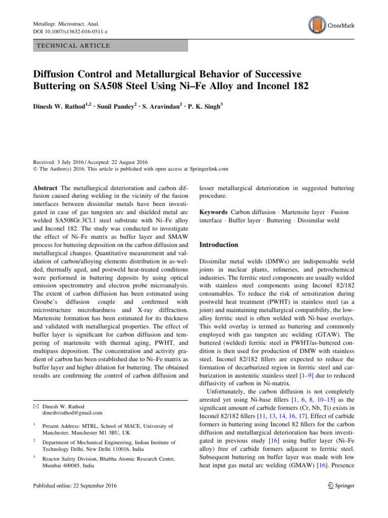 Diffusion Control and Metallurgical Behavior of Successive Buttering On ...