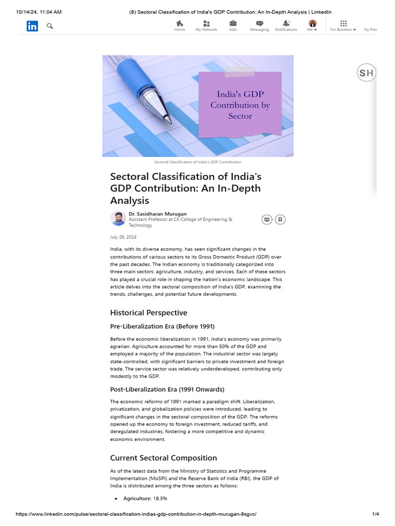 Sectoral Classification of India's GDP Contribution - An In-Depth Analysis - LinkedIn | PDF ...