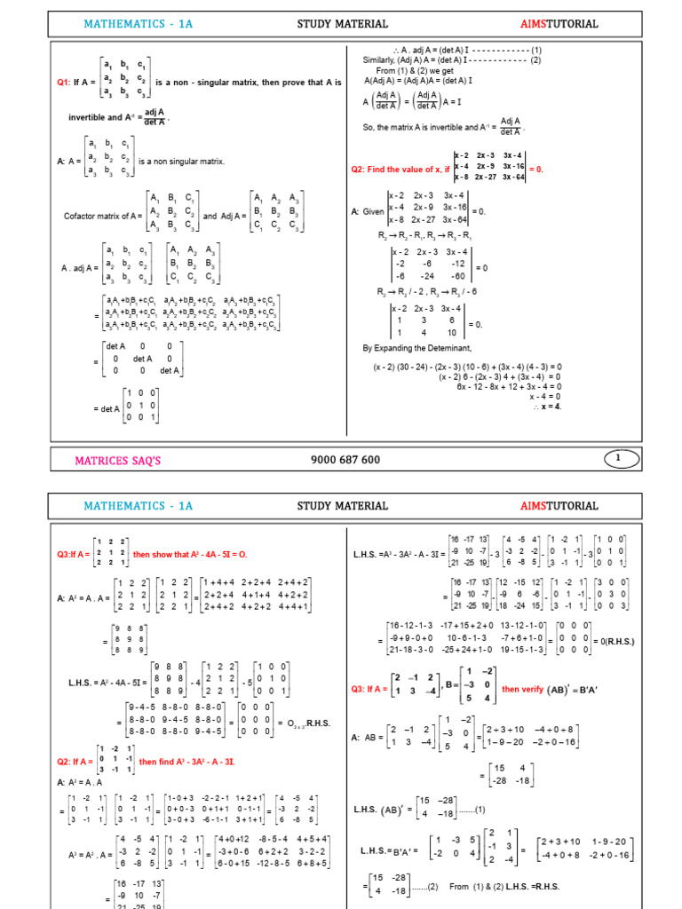 Matrices Saq's | PDF | Matrix Theory | Mathematical Physics
