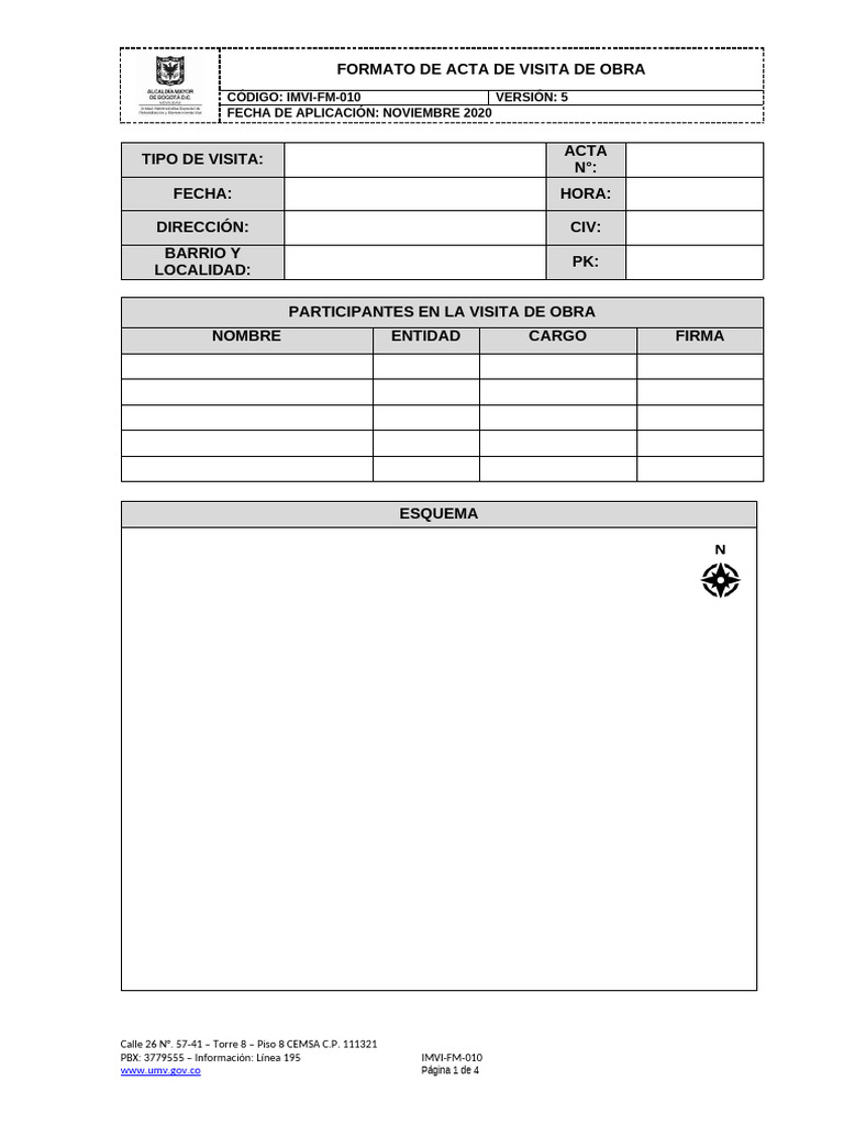 IMVI-FM-010-V5 Formato Acta de Visita de Obra | PDF | Informática