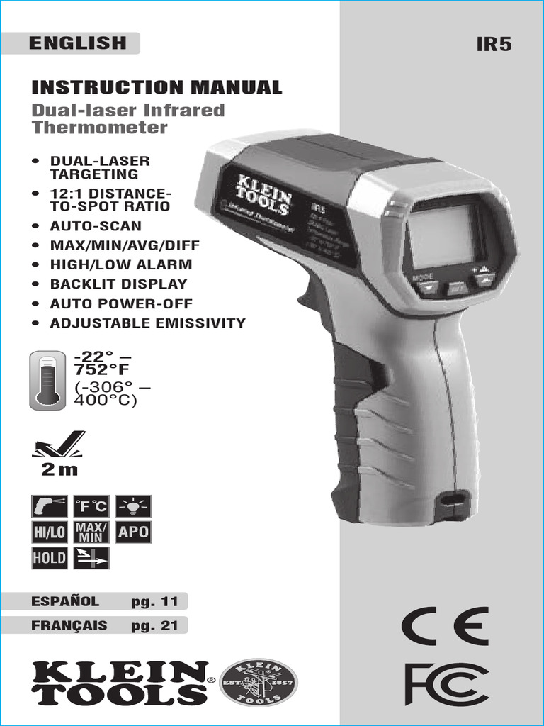 Klein Tools IR5 Infrared Thermometer Guide | PDF | Infrared | Physical ...