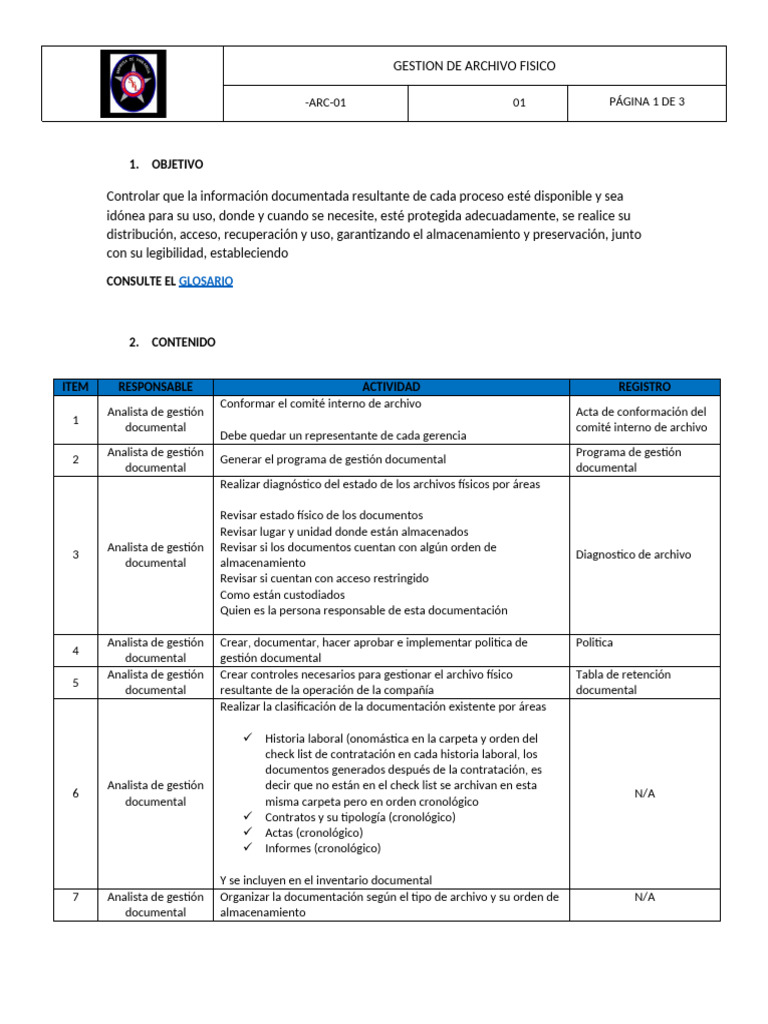 Prd-Arc-01 Gestion de Archivo Fisico | PDF | Gestión de registros ...