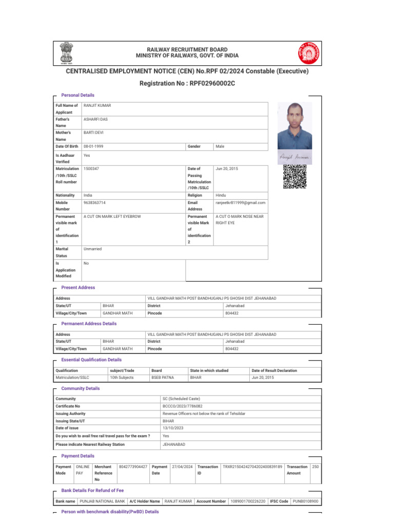 RPF Form Ranjit | PDF