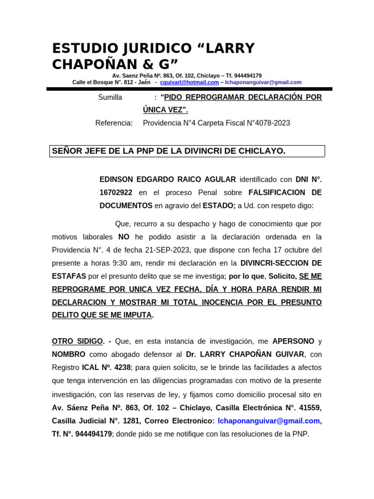 Pido Reprogramacion - Policial | PDF