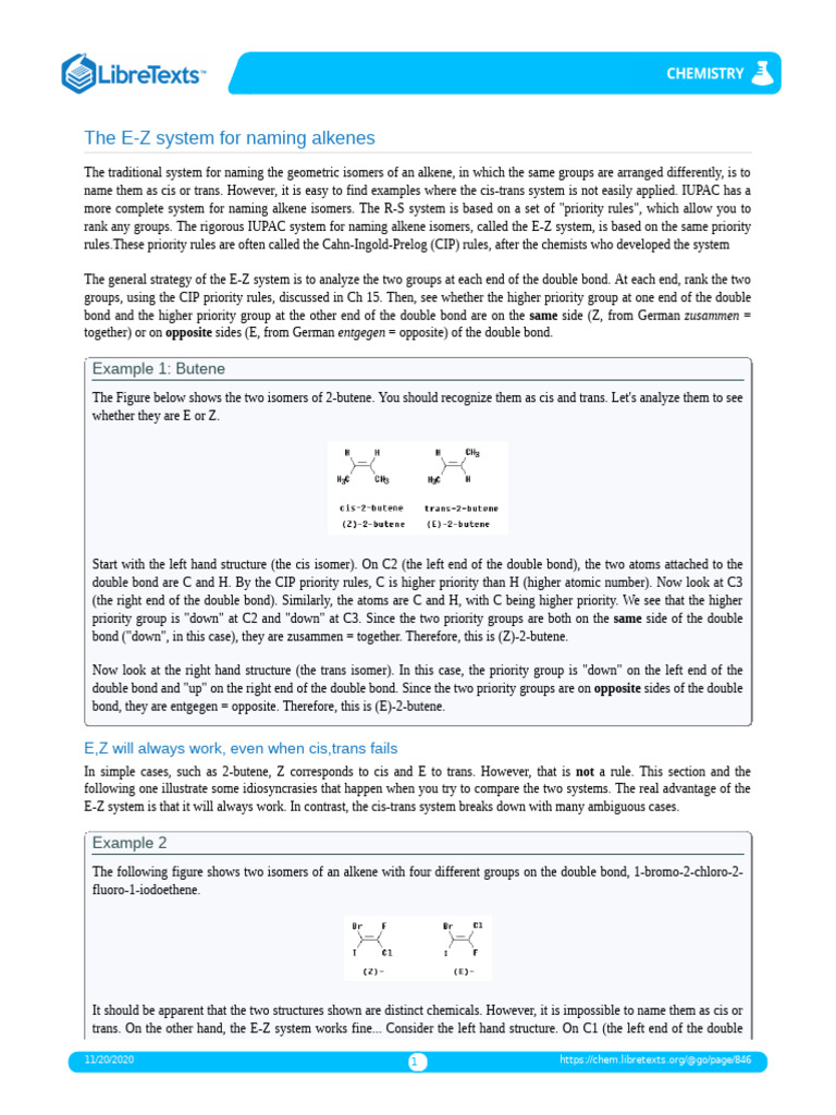 The E-Z System For Naming Alkenes Read | PDF | Alkene | Physical Sciences
