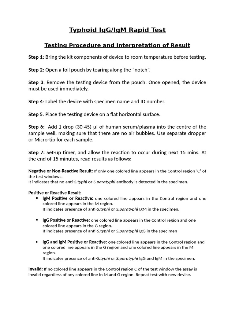 Typhoid IgG/IgM Test Procedure Guide | PDF | Teaching Methods & Materials