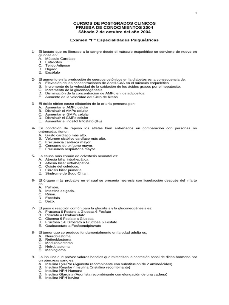 Examen Psiquiátrico 2004 | PDF | Esquizofrenia | Desorden obsesivo compulsivo