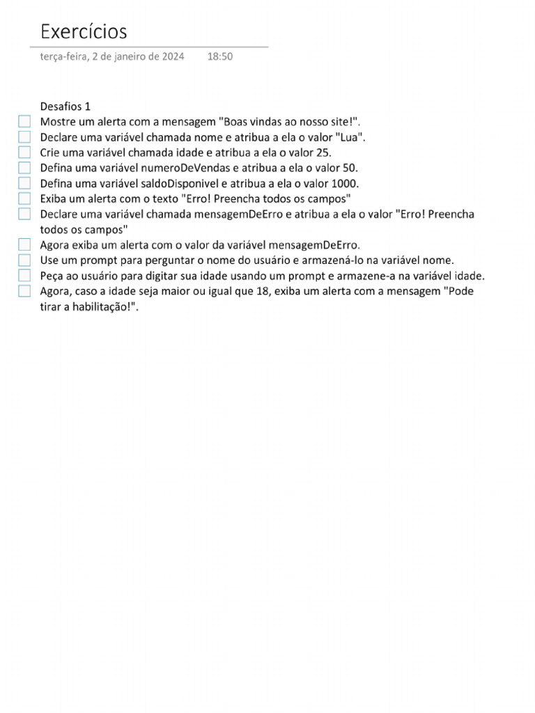Exercícios Java Script | PDF