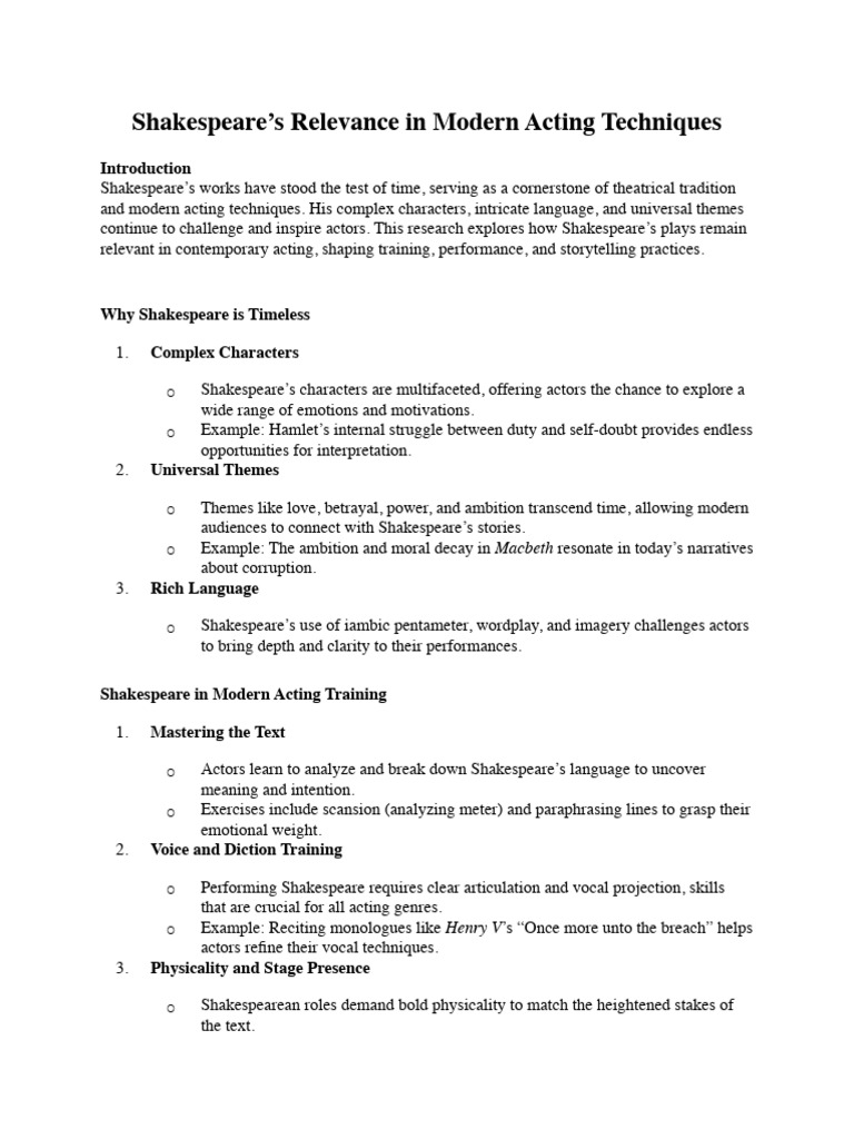 Shakespeare's Relevance in Modern Acting Techniques | PDF | William ...