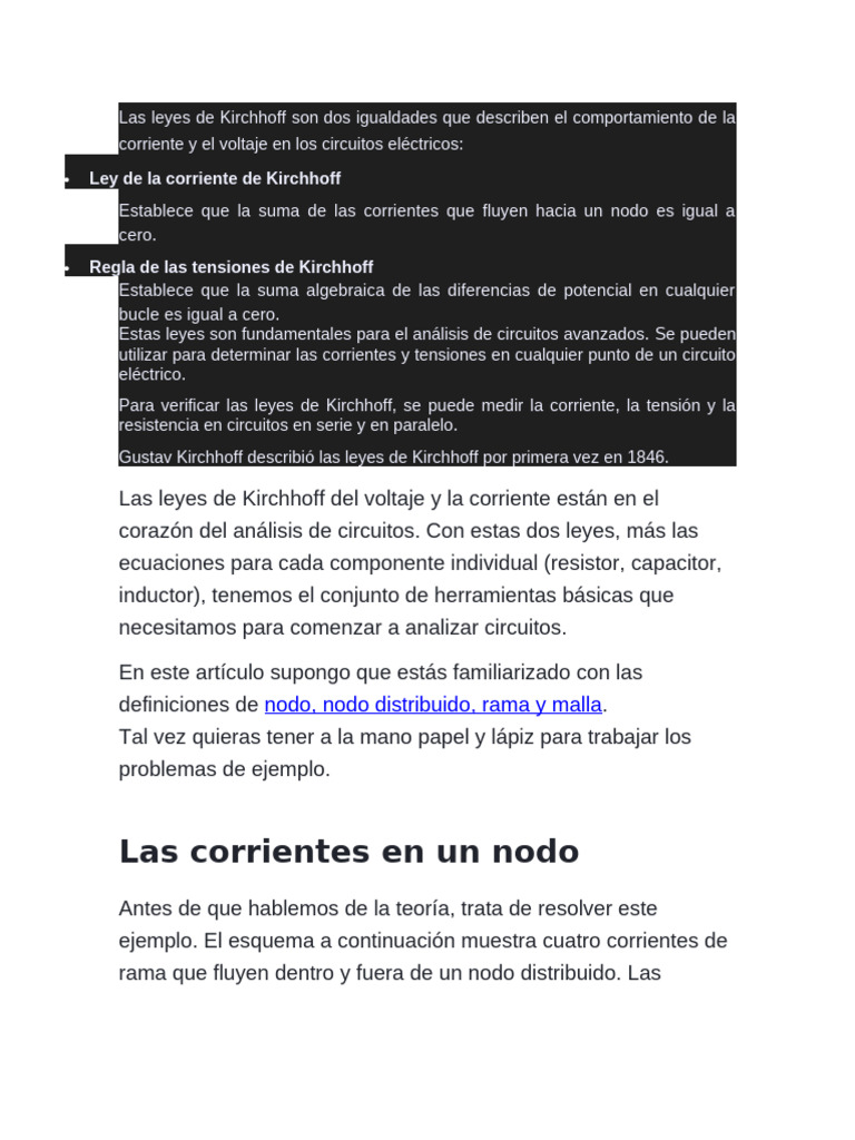 Las Leyes de Kirchhoff Son | PDF | Red eléctrica | Resistencia ...