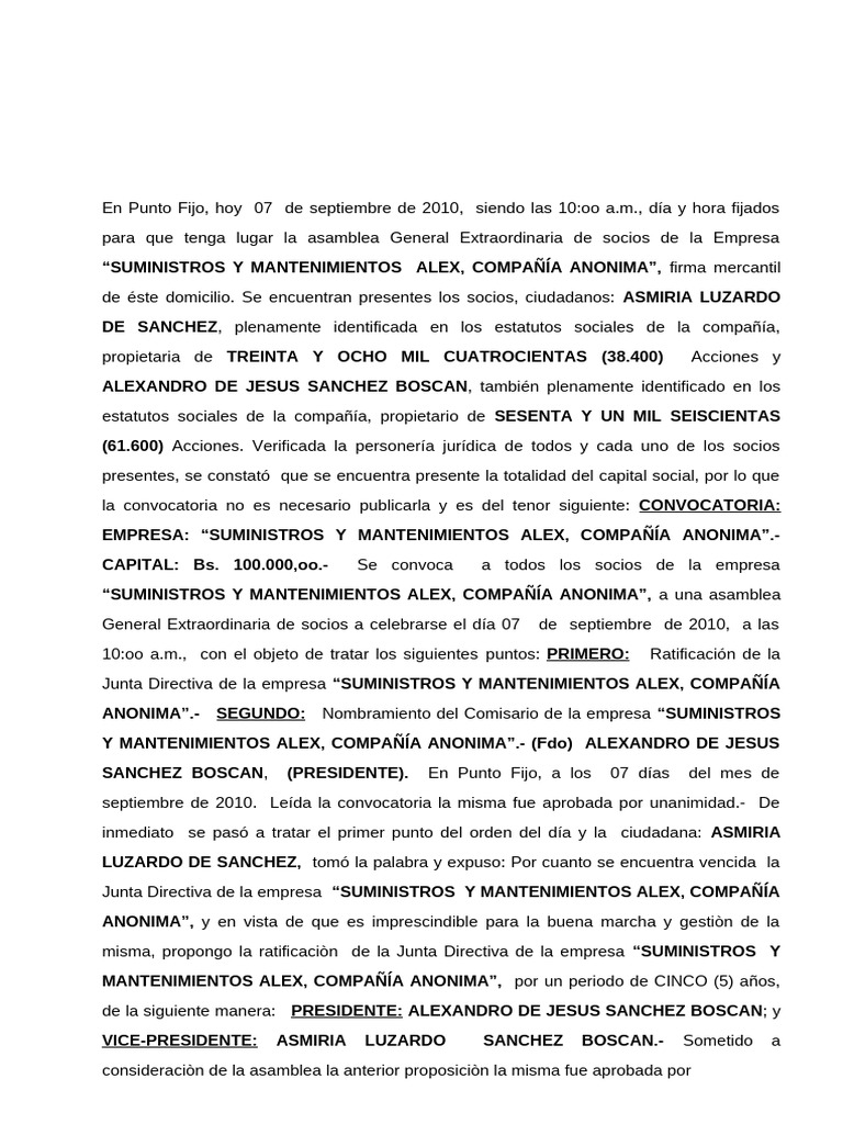 Acta Albin Alexander Comisario Junta D. | PDF | Documento de identidad ...
