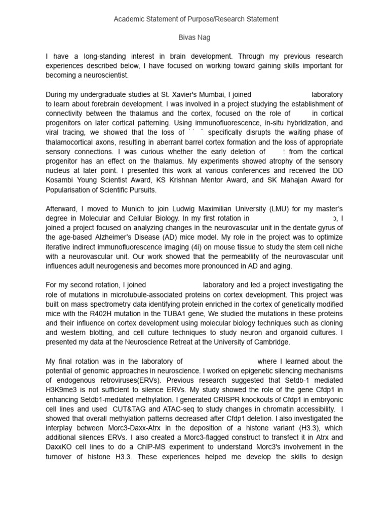 Sample Research Statement-3 | PDF | Dna Methylation | Cerebral Cortex