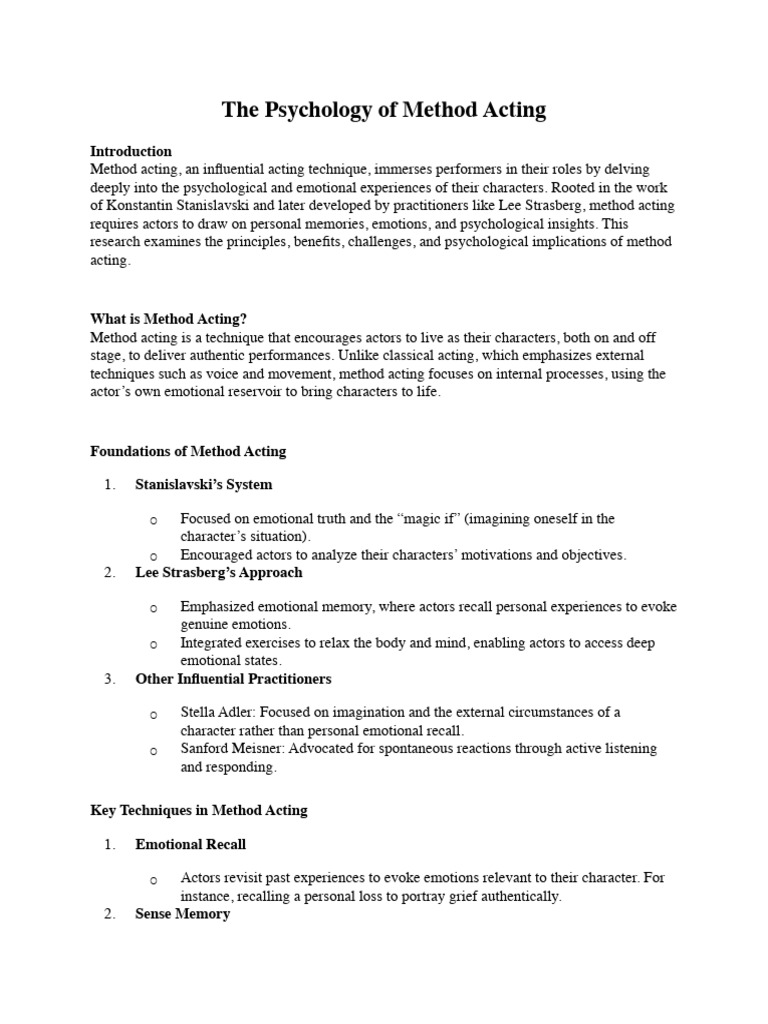 The Psychology of Method Acting | PDF | Psychology | Psychological Concepts