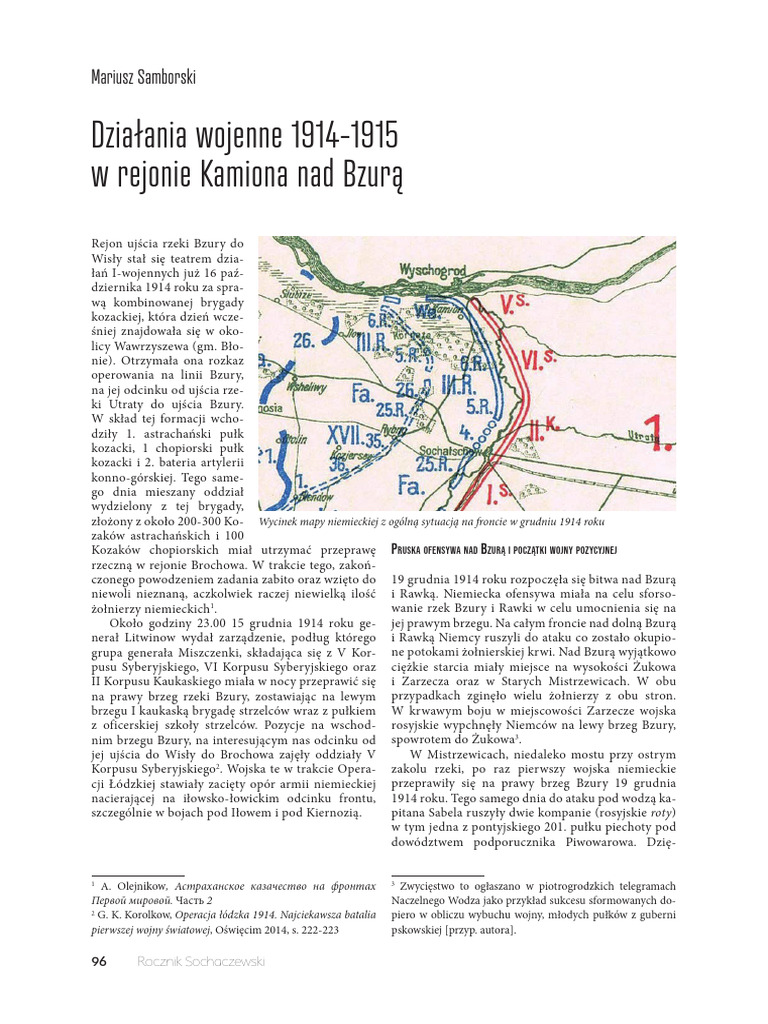 Działania Wojenne 1914-1915 W Rejonie Kamiona Nad Bzurą | PDF