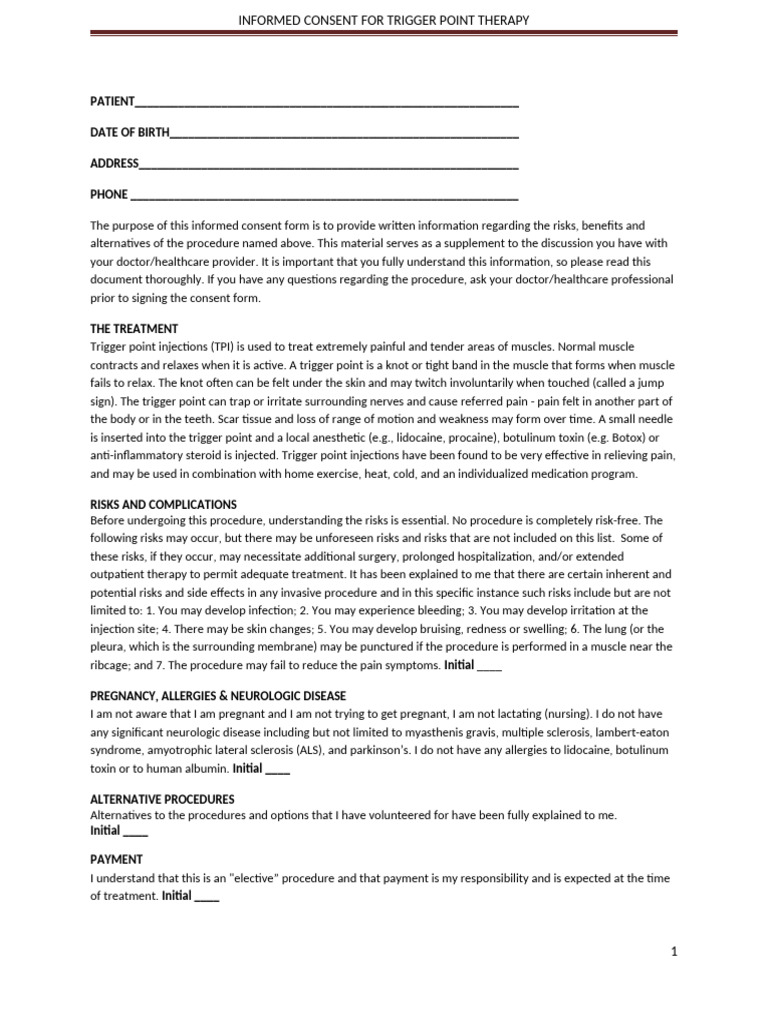 Trigger Point Consent Form | PDF | Myofascial Trigger Point | Clinical ...