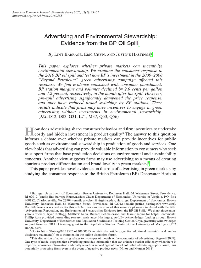 Barrage Et Al 2020 Advertising and Environmental Stewardship Evidence ...