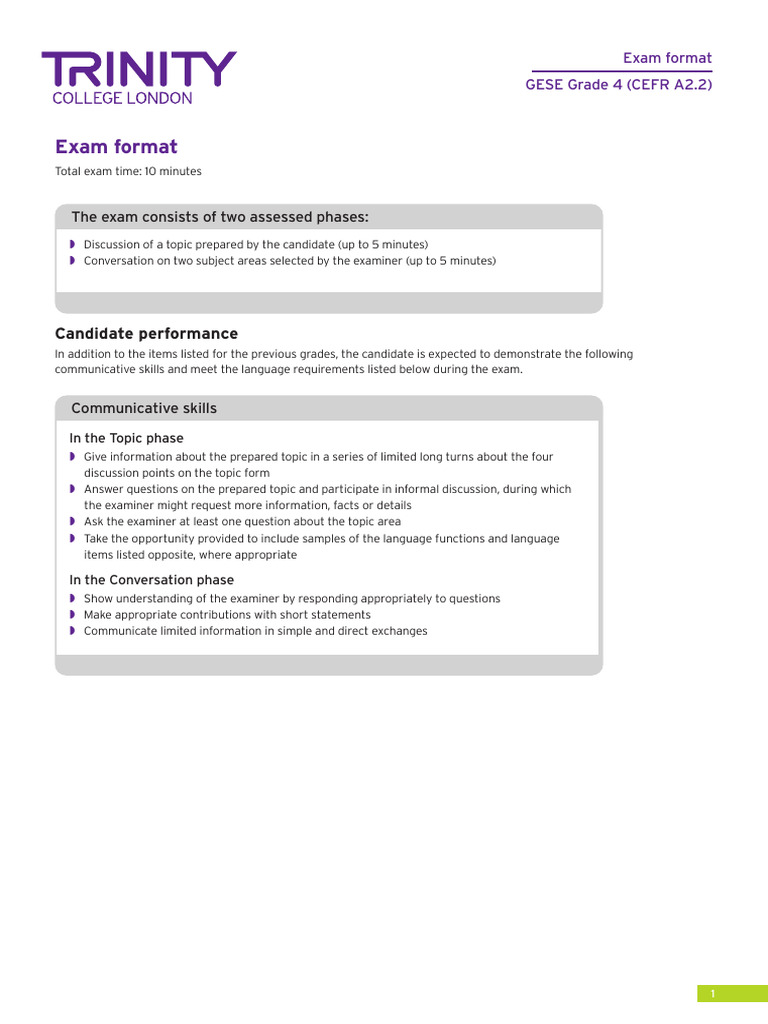 Trinity GESE Grade 4 | PDF | Linguistics | Grammar