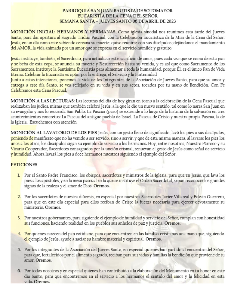 Comentarios Misa Jueves Santo 2023 | PDF | eucaristía | Pascua de Resurrección