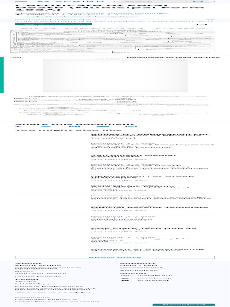 Certificate of Fetal Death (Municipal Form 103A) PDF Affidavit Childbirth | PDF | Scribd | Cremation