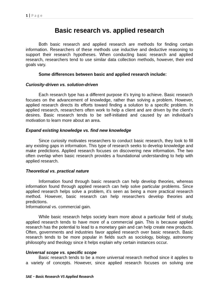 Basic Research Vs Applied Research | PDF | Knowledge | Basic Research