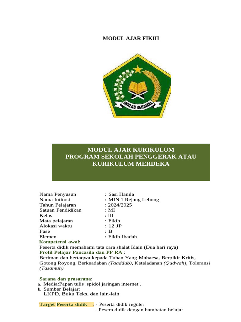 Modul Ajar Sasi Hanila-1 | PDF | Karier & Perkembangan