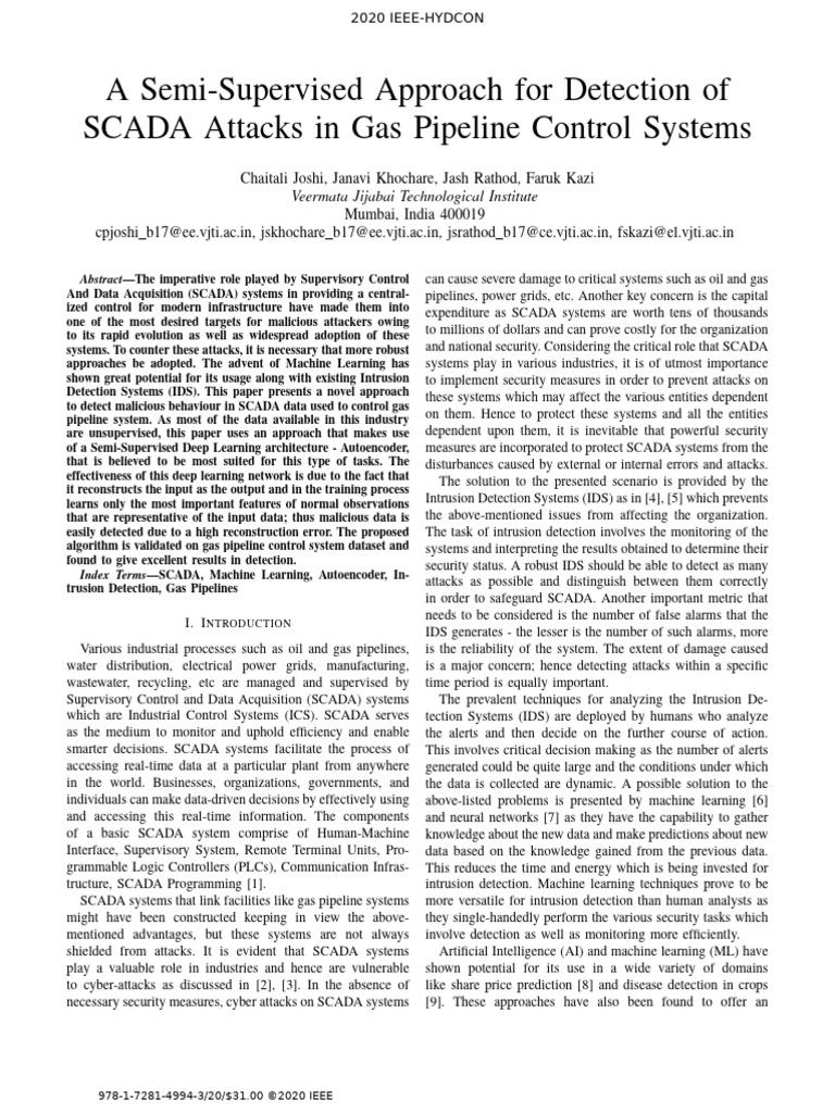 A Semi-Supervised Approach For Detection of SCADA Attacks in Gas Pipeline Control Systems | PDF ...