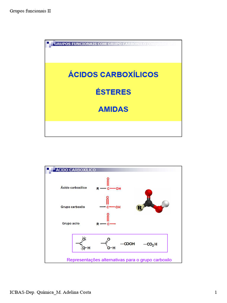 5-Grupos Fincionais - Ácido Carboxílico, Éster e Amida. | PDF | Éster | Amida