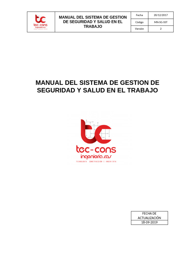 Dc-08manual Del Sistema de Gestion de Seguridad y Salud en El Trabajo | PDF | La seguridad ...
