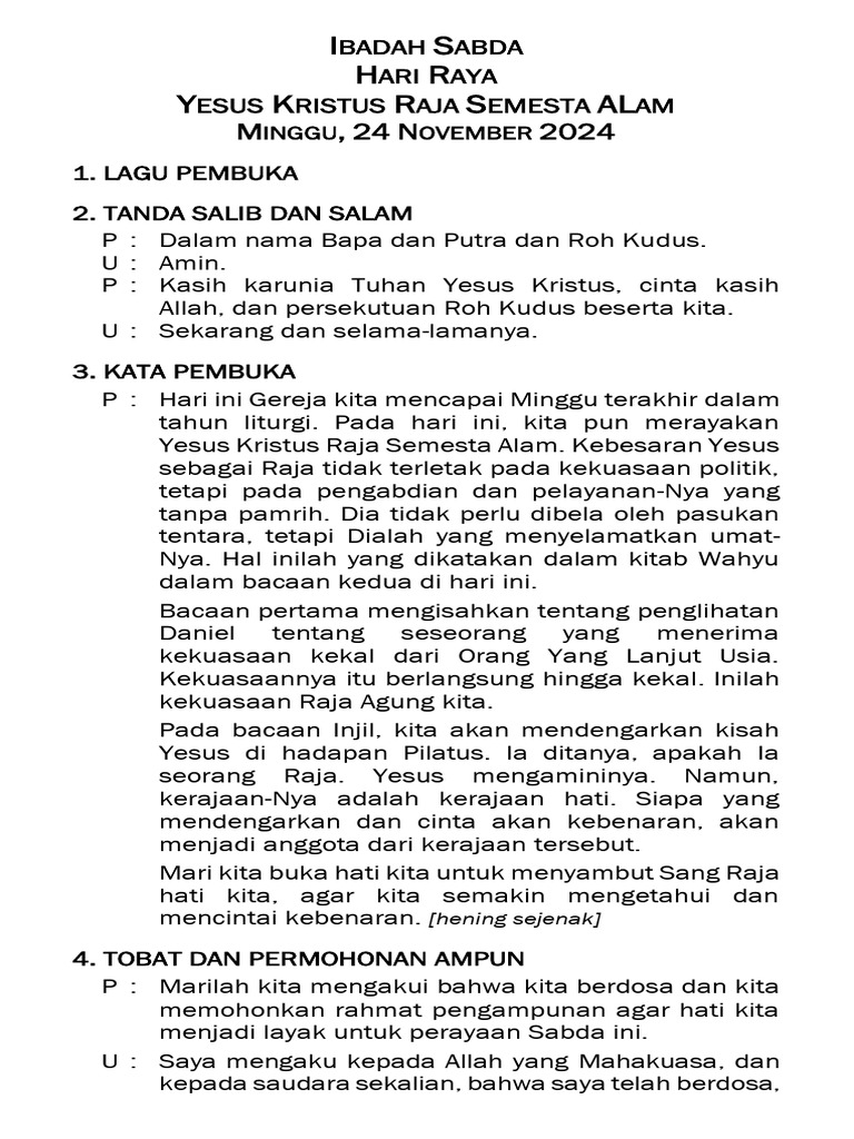 Ibadah Sabda Hari Raya Kristus Raja 2024 | PDF | Hukum | Sejarah