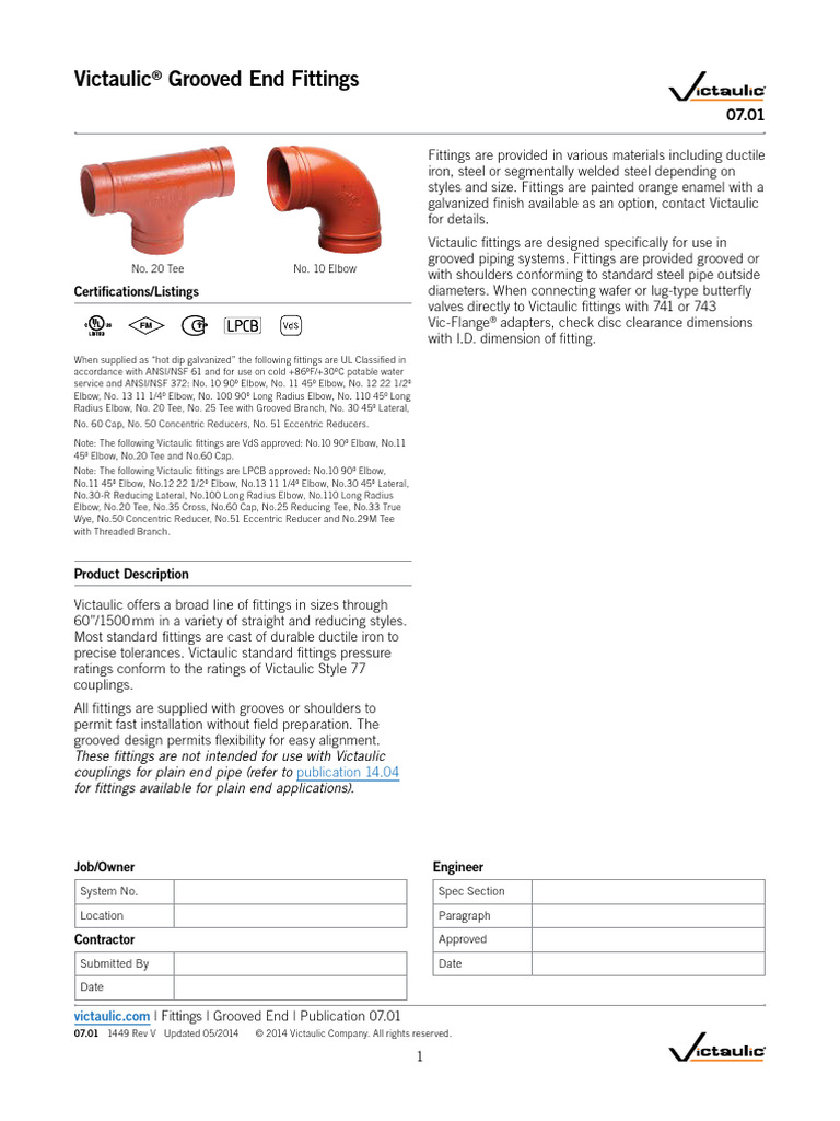 Victaulic Grooved End Fittings | PDF | Pipe (Fluid Conveyance ...
