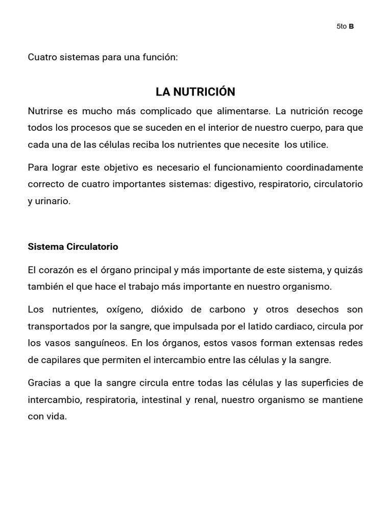 Cuatro Sistemas para Una Función - LA NUTRICIÓN | PDF | Sistema ...